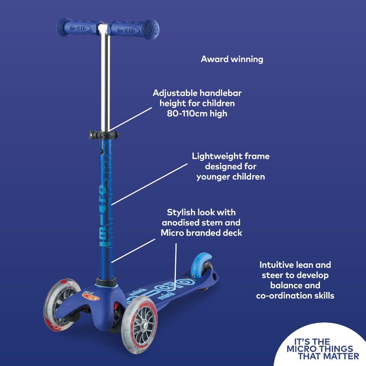 MINI MICRO 3IN1 DELUXE PLUS SCOOTER (BLUE) - Nimble Fingers